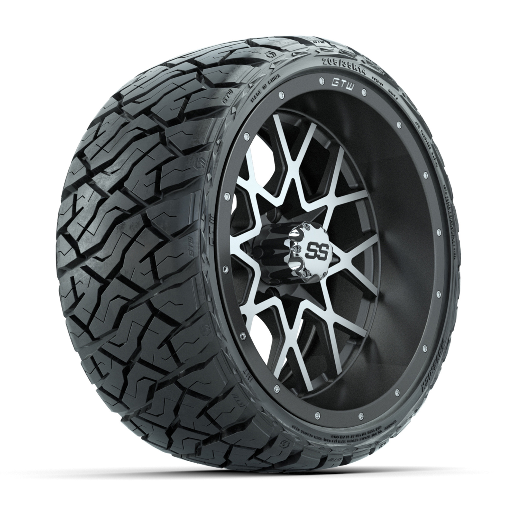 GTW® Vortex Matte Gray/Machined 14 in Wheels with 205/35-R14 Maverick A ...
