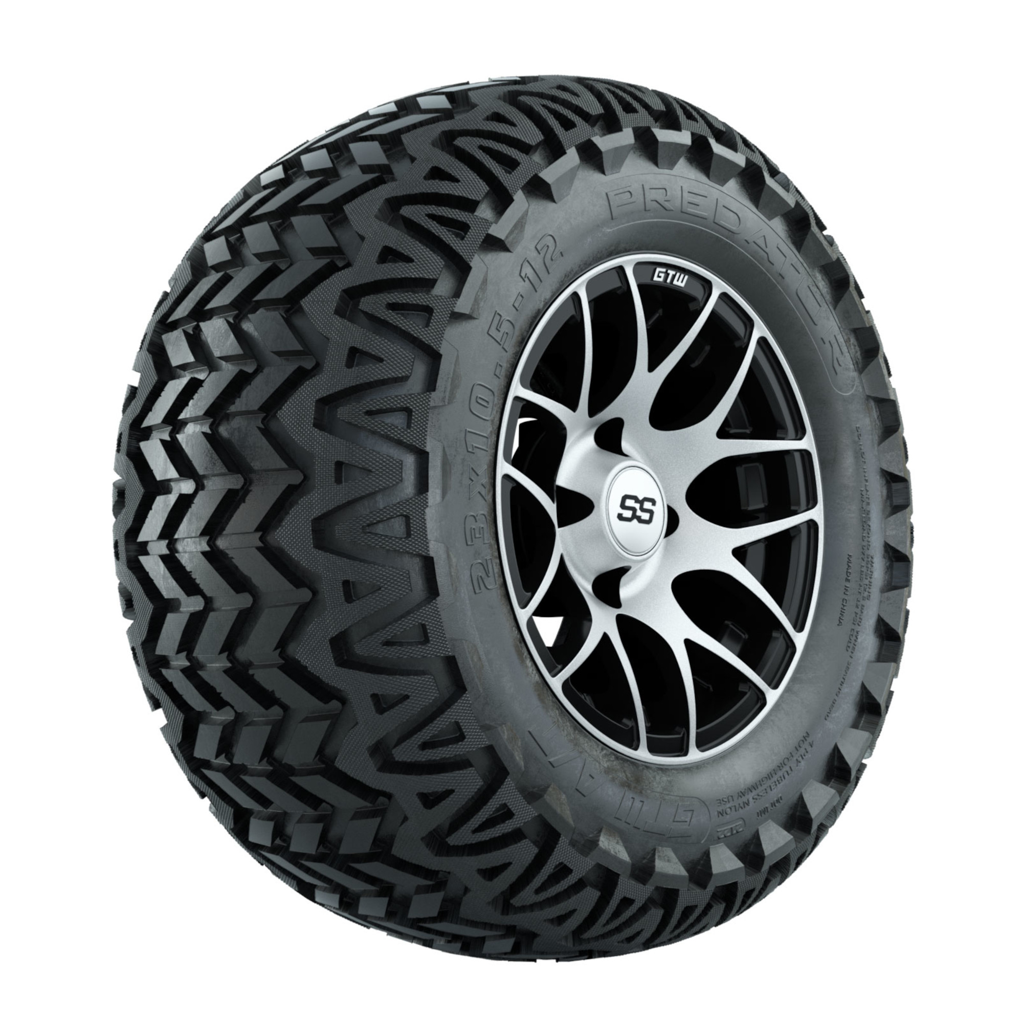 12 inch GTW Pursuit Black/Machined Wheels with Predator All-Terrain ...