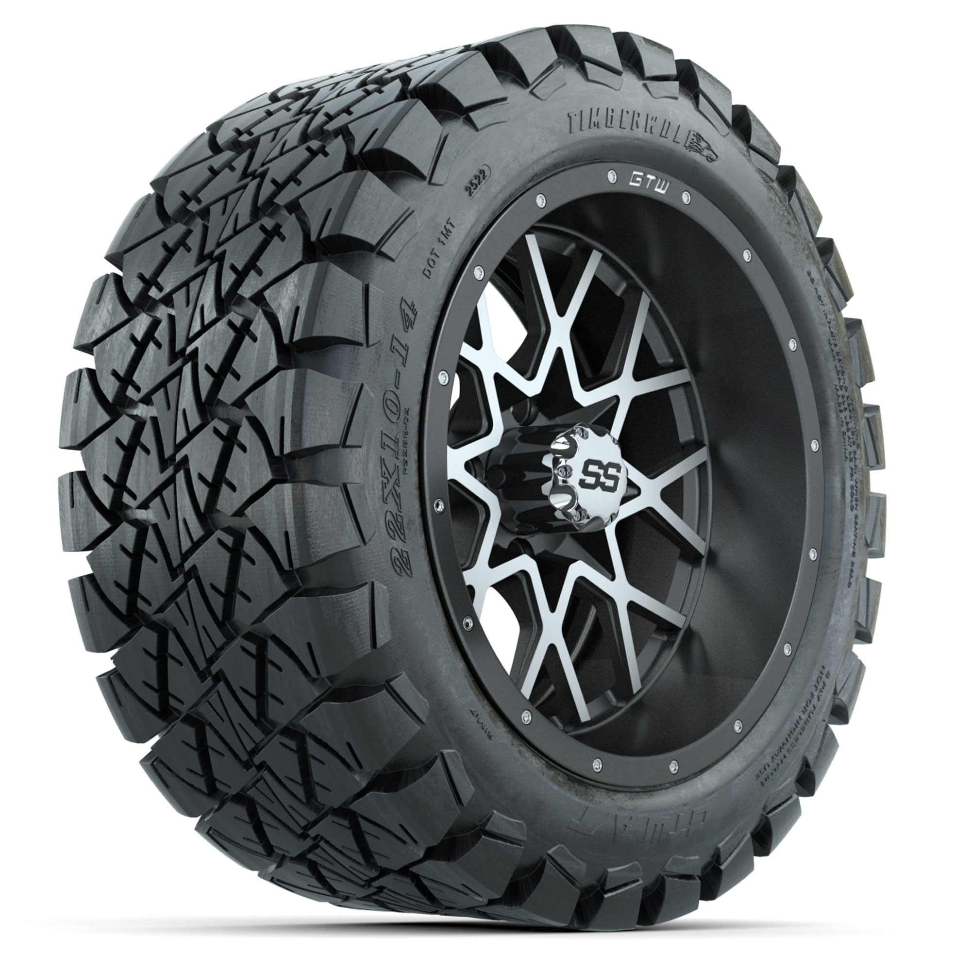 GTW Matte Machined/Gray Vortex 14 in Wheels with 22x10-14 Timberwolf ...