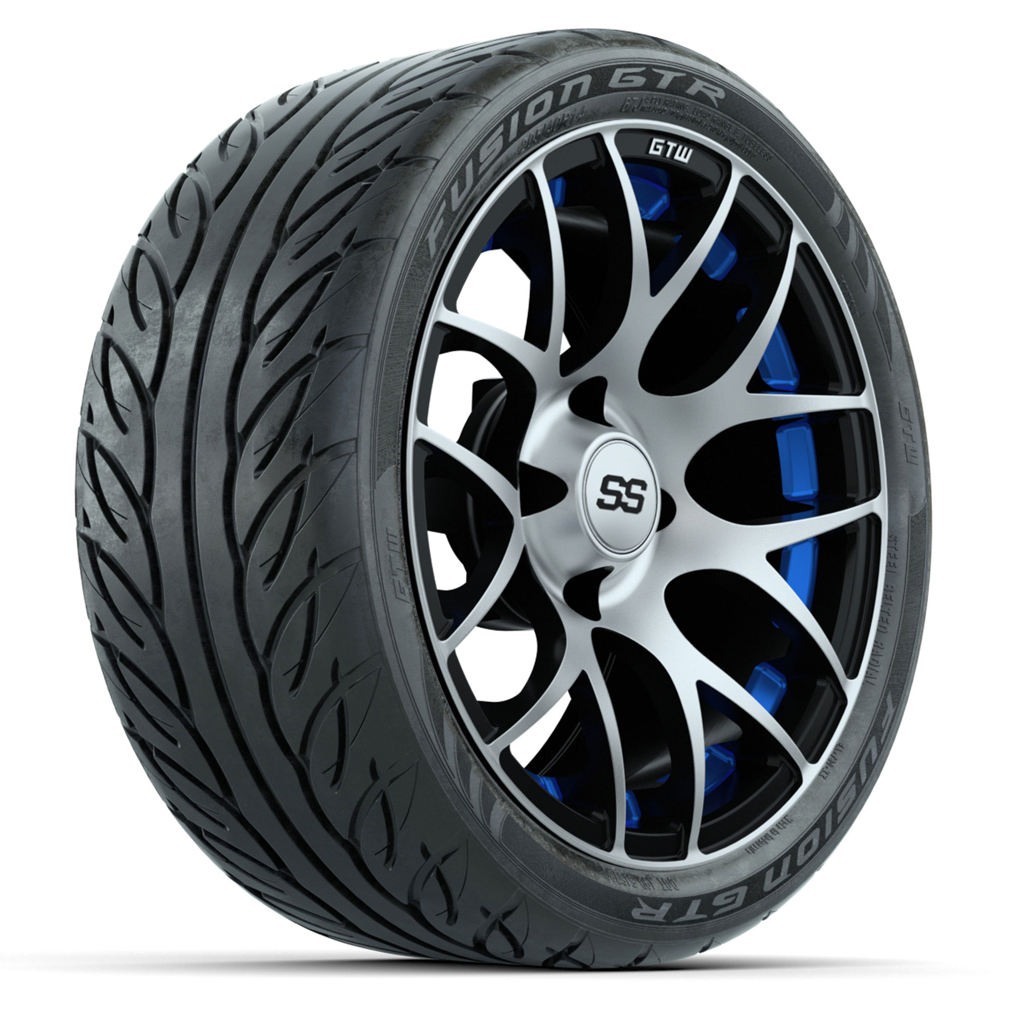 GTW Pursuit Black/Blue 14 in Wheels with 205/40-R14 Fusion GTR Street ...